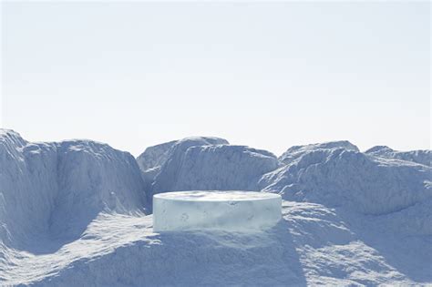 3d 렌더링 겨울 플랫폼 및 자연 모형 배경 얼음 눈 산에 돌 연단 배경 하늘과 구름 강단에 대한 스톡 사진 및 기타 이미지 강단 추운 온도 건설 플랫폼 Istock