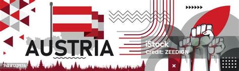 오스트리아 국경일 배너지도 깃발 색상 테마 배경 및 기하학적 추상 복고풍 현대 흰색 빨간색 디자인 비엔나 오스트리아 테마 0명에 대한 스톡 벡터 아트 및 기타 이미지