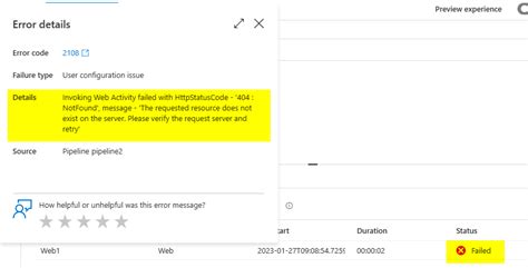 azure functions invoking web activity failed with tatuscode