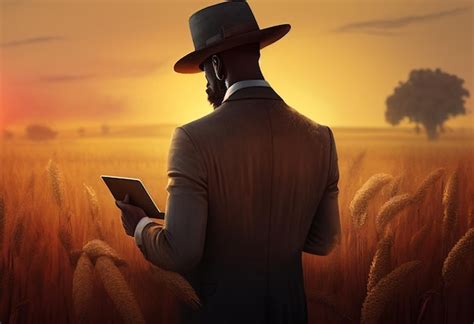 Premium Photo A Man In A Suit Standing In A Field Ai Generated