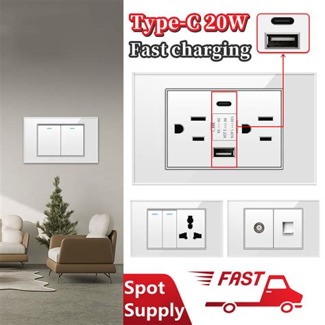 Buy Ready Stock Wall Switch Socket Usb Type C Socket White Tempered Glass Panel One Year