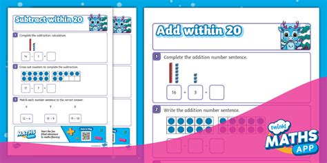 👉 Y1 Addition And Subtraction Within 20 Activity Sheet