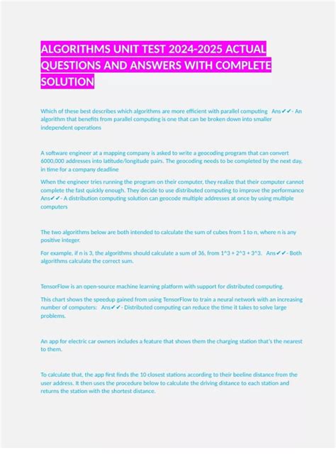 Algorithms Unit Test Actual Questions And Answers With Complete