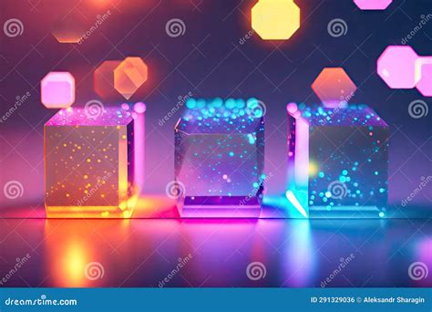 Crystal Cubes Or Blocks With Refraction Effect Of Rays In Glass Clear