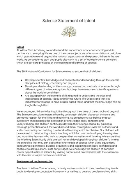 Statement Of Intent Science By Willowtreeacademy8 Issuu