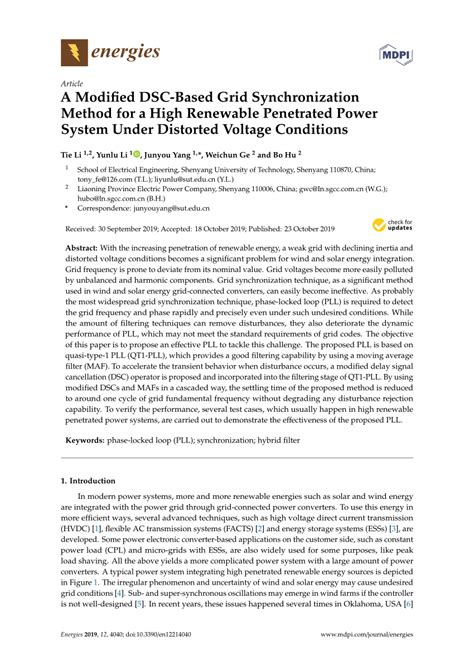 Pdf A Modified Dsc Based Grid Synchronization Method For A High Renewable Penetrated Power