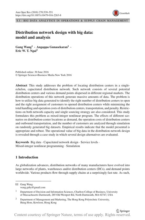 Distribution Network Design With Big Data Model And Analysis Request Pdf