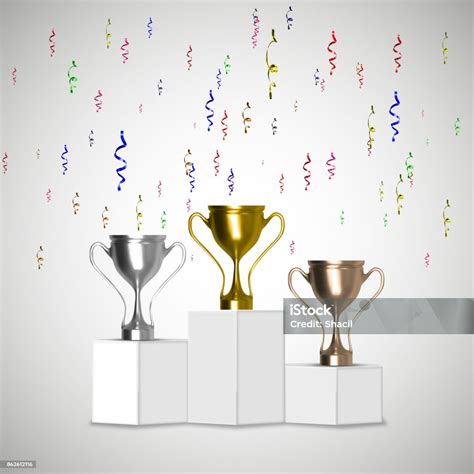 골드 실버 및 격리 상 연단에 청동 트로피 컵 벡터 일러스트 레이 션 1에 대한 스톡 벡터 아트 및 기타 이미지 1 1위 2 Istock