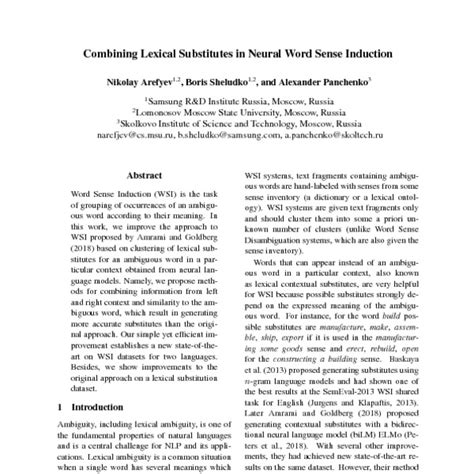 Combining Lexical Substitutes In Neural Word Sense Induction Acl Anthology