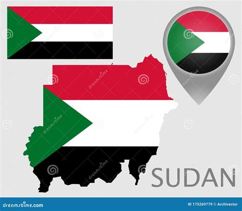 sudan flag map pointer and map stock vector illustration of atlas