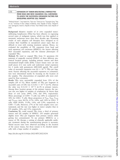 Pdf 236 Expansion Of Tumor Infiltrating Lymphocytes From Head And