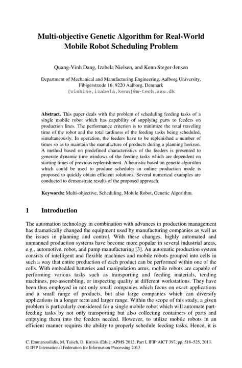Pdf Multi Objective Genetic Algorithm For Real World Mobile Robot Scheduling Problem