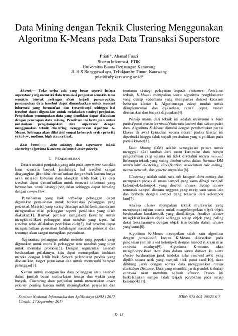 pdf data mining dengan teknik clustering menggunakan algoritma k
