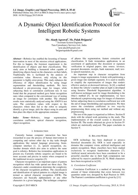 a dynamic object identification protocol for intelligent robotic