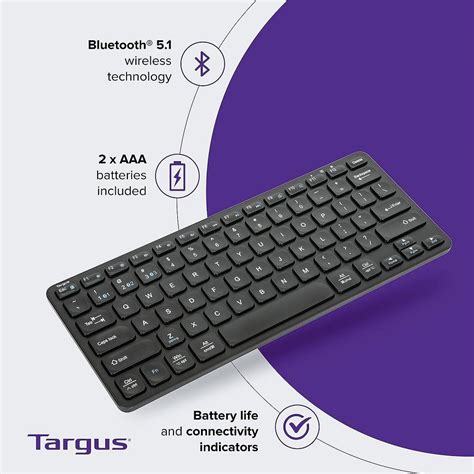 Targus Compact Multi Device Bluetooth Antimicrobial Keyboard Black