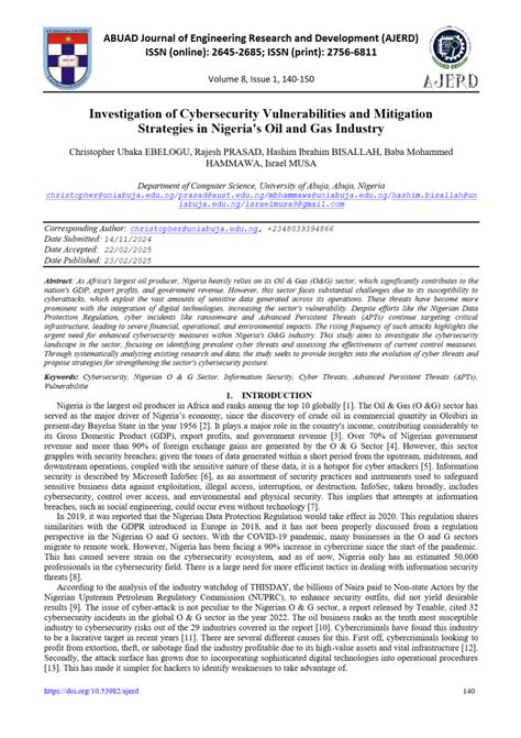 Pdf Investigation Of Cybersecurity Vulnerabilities And Mitigation Strategies In Nigerias Oil