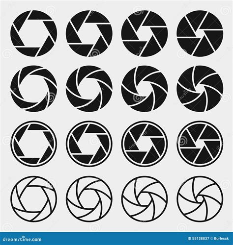 Camera Shutter Apertures Black And White Vector Illustrations Set