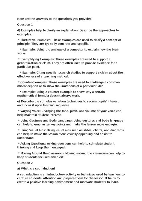 Peer Teaching Notes I Want To Use It In My Revision Here Are The Answers To The Questions