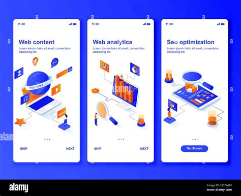 Web Analytics Isometric Gui Design Kit Web Content Production Seo Optimization Templates For