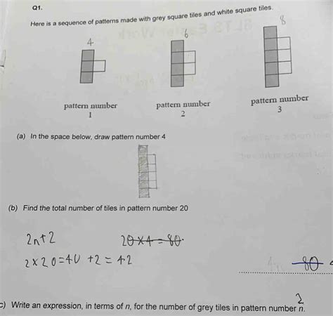 Solved Here Is A Sequence Of Patterns Made With Grey Square Tiles And White Square Tiles 1