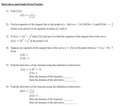 Solved Derivatives And Limits Extra Practice 1 Find F′ A