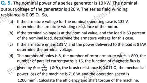 Solved Q 5 ﻿the Nominal Power Of A Series Generator Is