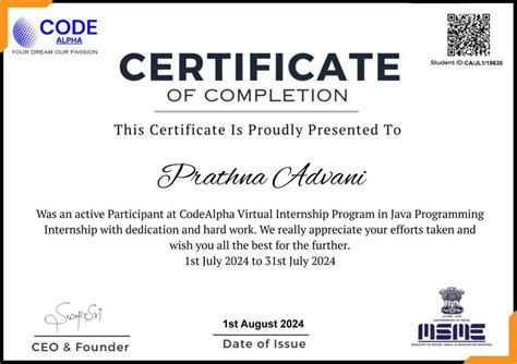 Prathna Advani On Linkedin Codealpha Javaprogramming Internship