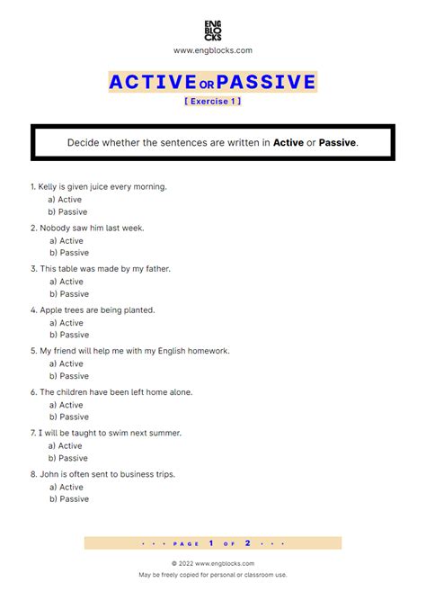 Active Or Passive — Exercise 1 Esl Worksheets