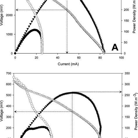 Polarization Curve White And Power Density Current Curve Black At