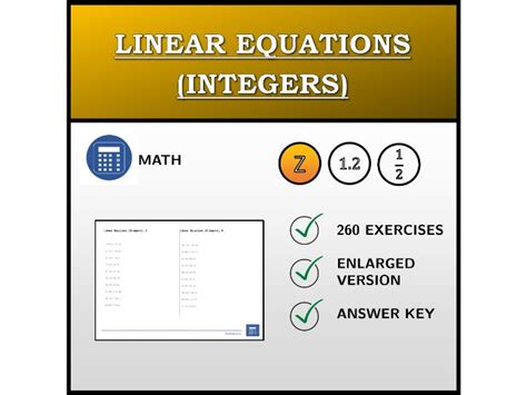 Linear Equations Integers Printable Worksheet Teaching Resources