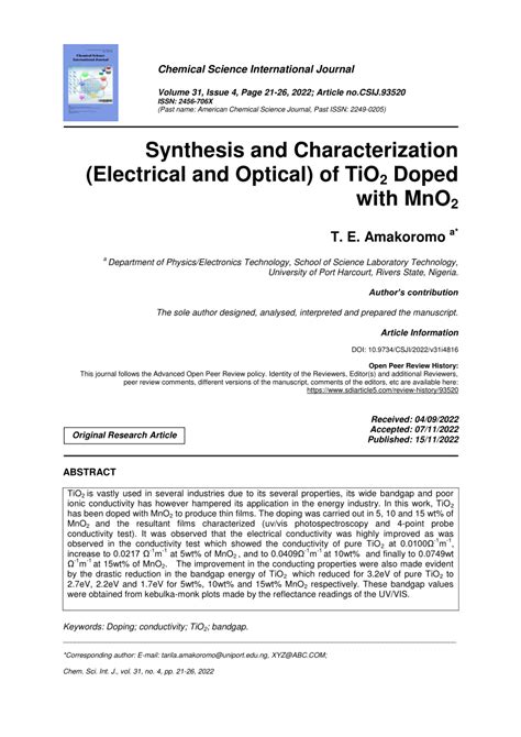 pdf synthesis and characterization electrical and optical of tio2 doped with mno2