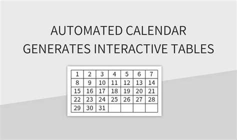 Automated Calendar Generates Interactive Tables Excel Template Free