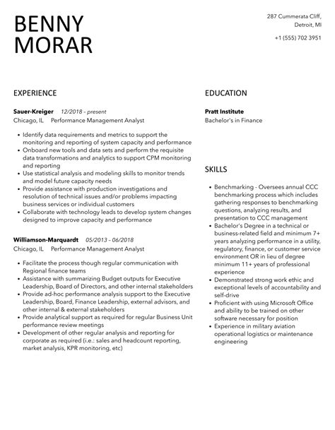 Performance Management Analyst Resume Samples Velvet Jobs