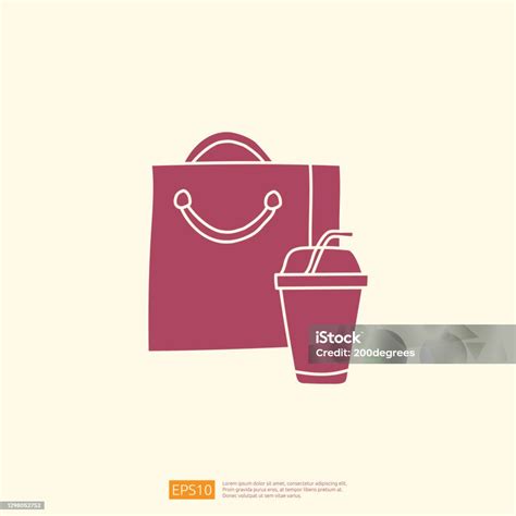 테이크 아웃 식사 상자 와 음료 컵 아이콘 개념 테이크 아웃 푸드 실루엣 낙서 스타일 아이콘 벡터 일러스트레이션 건강에 좋지 않은 음식에 대한 스톡 벡터 아트 및 기타