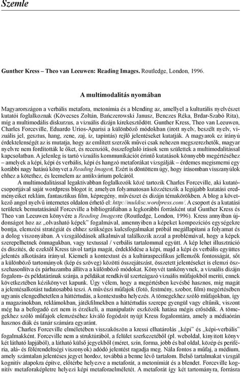 Szemle A Multimodalitás Nyomában Gunther Kress Theo Van Leeuwen