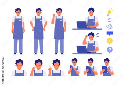 Working Man Concept For Problem Solving Man Cartoon Character Head Collection Set People Face