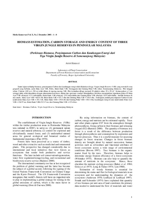 Pdf Biomass Estimation Carbon Storage And Energy Content Of Three Virgin Jungle Reserves In