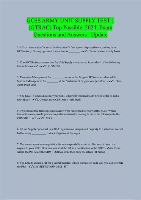 Gcss Army Unit Supply Test 1 Gtrac Top Possible 2024 Exam Questions And Answers Update Gcss