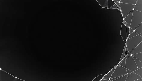 Abstract Black Background With Glowing White Lines And Dots Forming A Grid Pattern On The Right