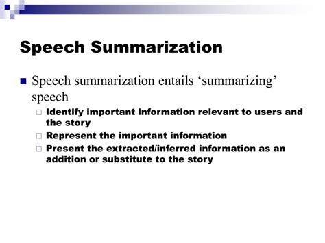 Ppt Speech Summarization Powerpoint Presentation Free Download Id5435110