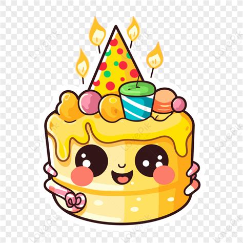 컵케익 클립 아트와 함께 생일 케이크의 귀여운 만화 벡터상표 Png 일러스트 무료 다운로드 Lovepik