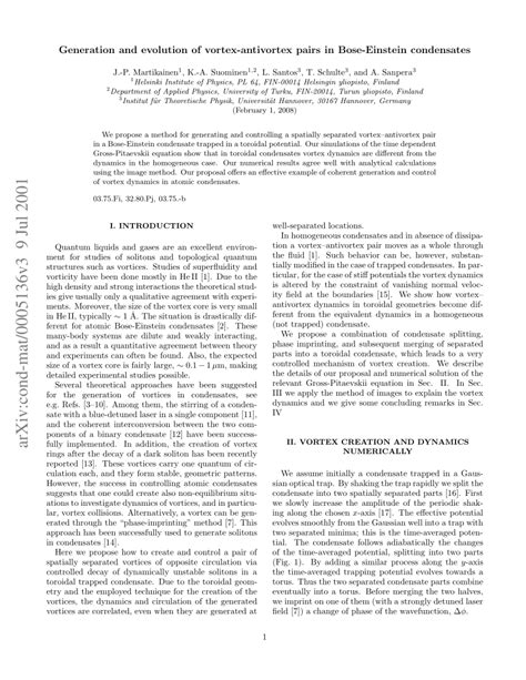 Pdf Generation And Evolution Of Vortex Antivortex Pairs In Bose Einstein Condensates