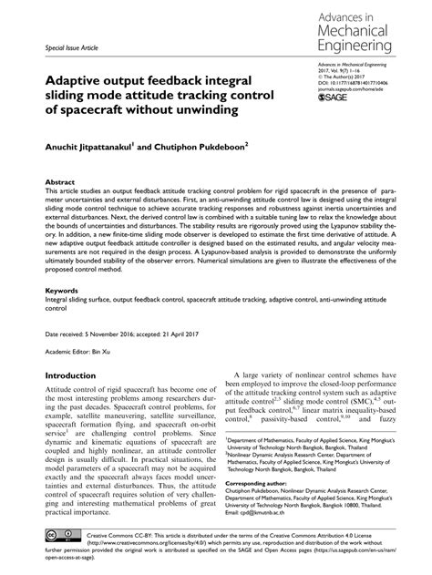 Pdf Adaptive Output Feedback Integral Sliding Mode Attitude Tracking Control Of Spacecraft
