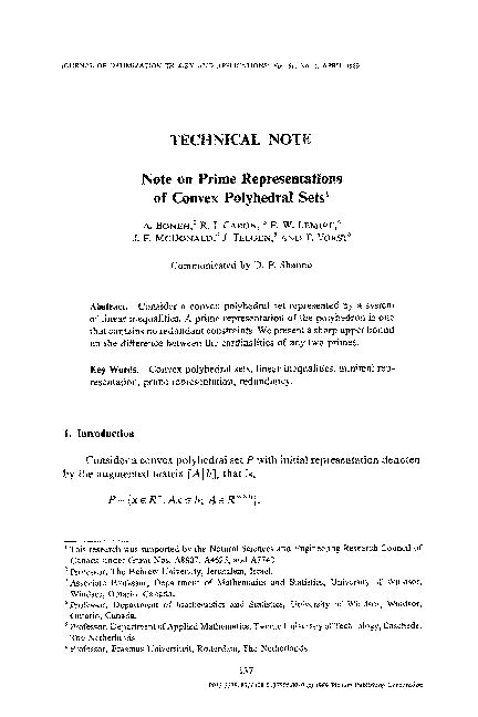 Pdf Note On Prime Representations Of Convex Polyhedral Sets