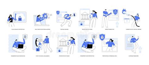 Cloud Computing Network Safety Abstract Concept Vector Illustration Set Stock Vector