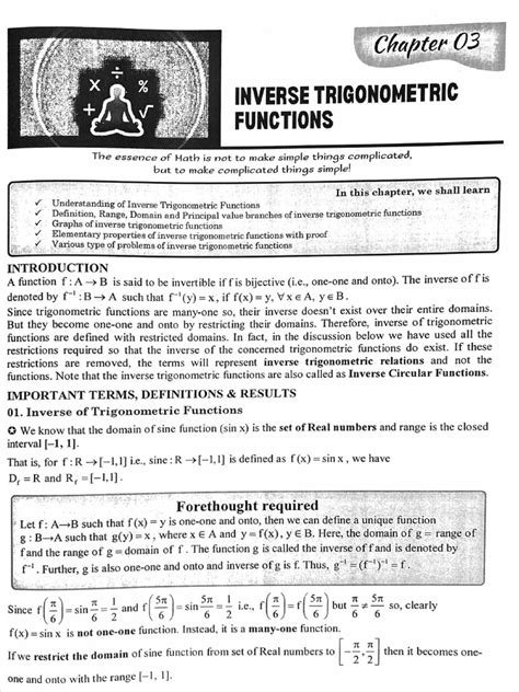 Inverse Trigonometry Function Cbse Pdf