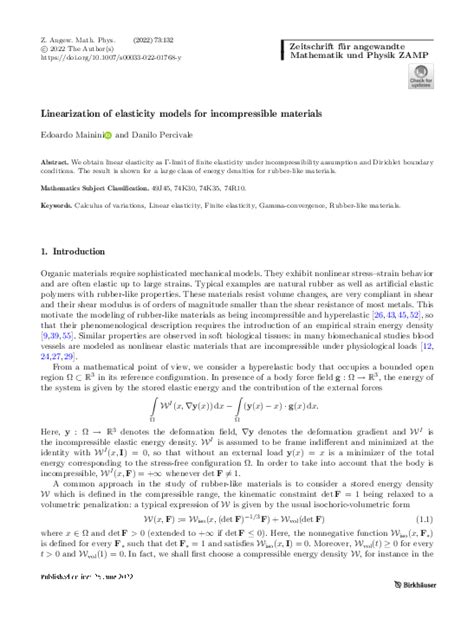 Pdf Linearization Of Elasticity Models For Incompressible Materials