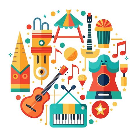 Colorful Musical Instruments In A Circle On White Background Premium