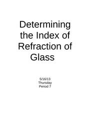 Lab Determining The Index Of Refraction Of Glass Determining The Index Of Refraction Of Glass