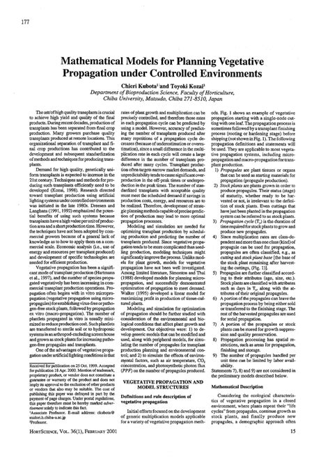 Pdf Mathematical Models For Planning Vegetative Propagation Under